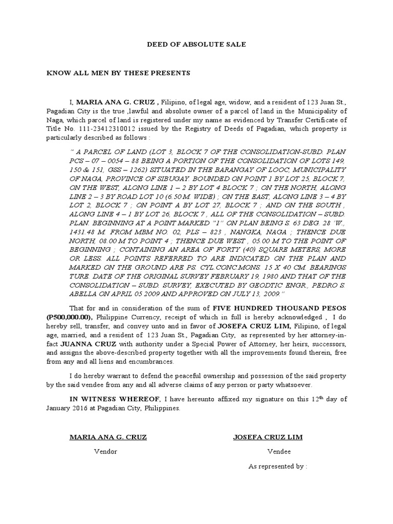 Deed of Absolute Sale for Property | PDF