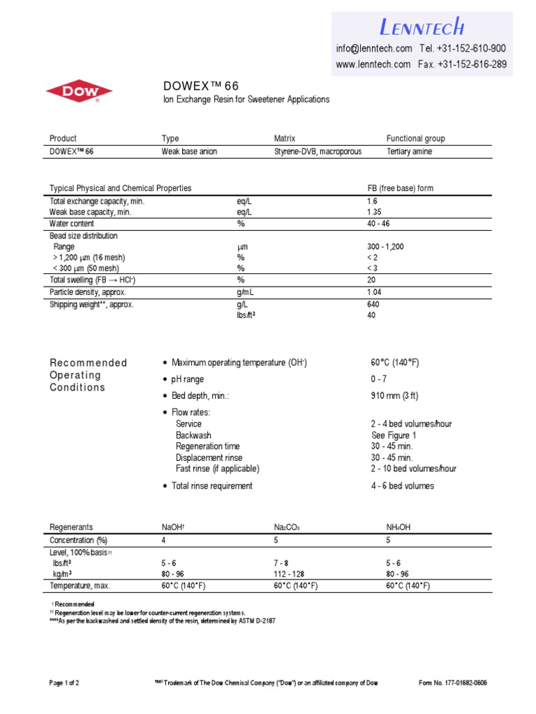 Dowex 66 L | PDF | Ion Exchange | Dow Chemical Company