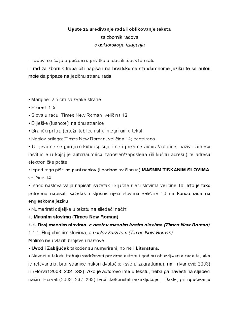 Upute Za Uređivanje Rada I Oblikovanje Teksta - Final | PDF