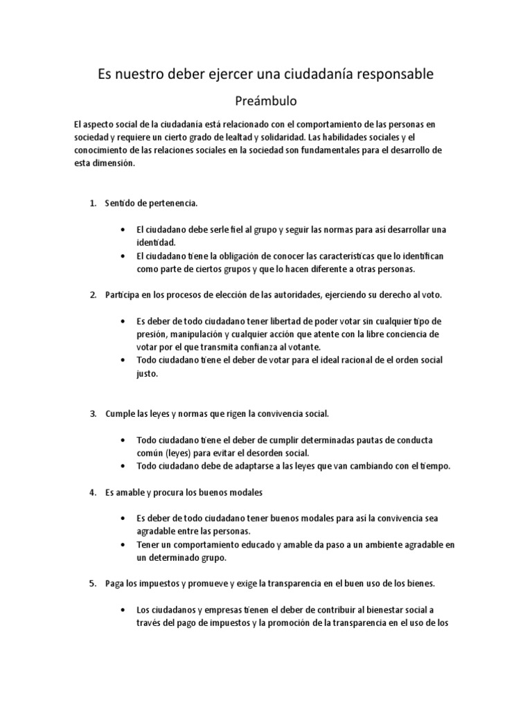 Es Nuestro Deber Ejercer Una Ciudadanía Responsable | PDF ...