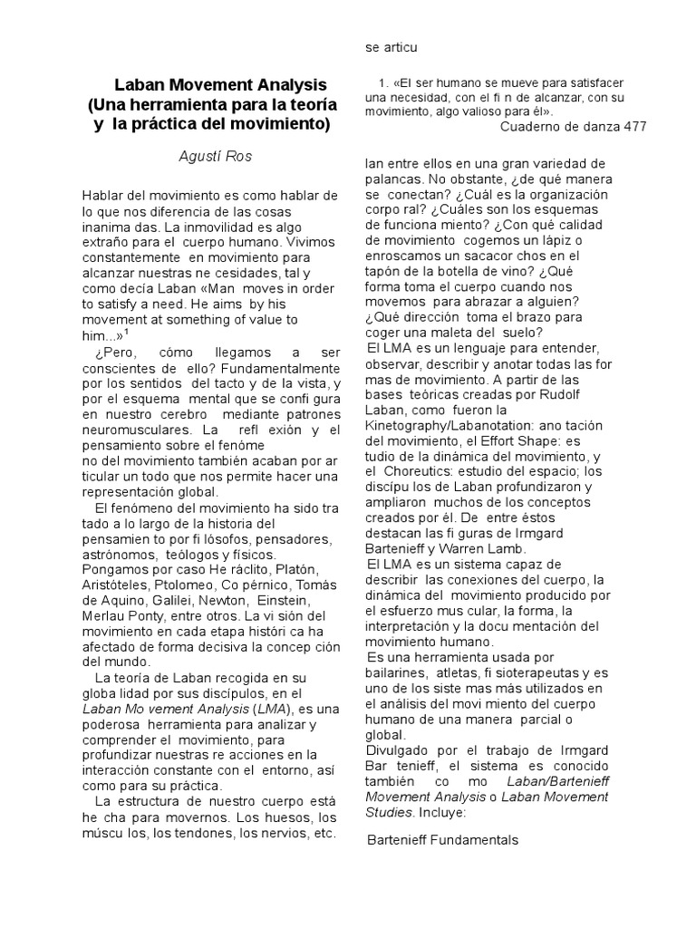 Laban Movement Analysis Cas Pdf Bailes