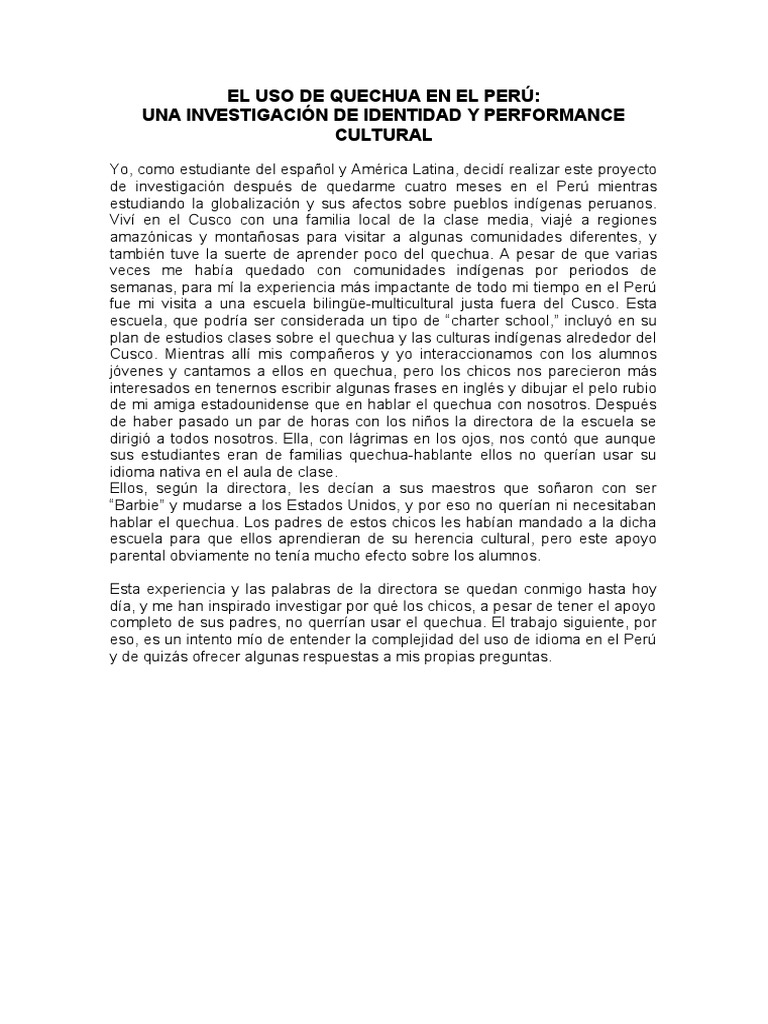 Quechua en Perú: Identidad y Desafíos | PDF | Perú | Sociolingüística