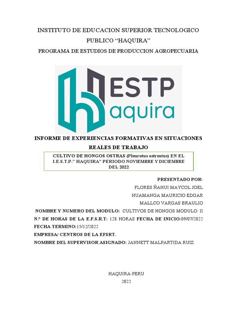 Instituto de Educacion Superior Tecnologico Publico "Haquira" | PDF | Alimentos | Agua