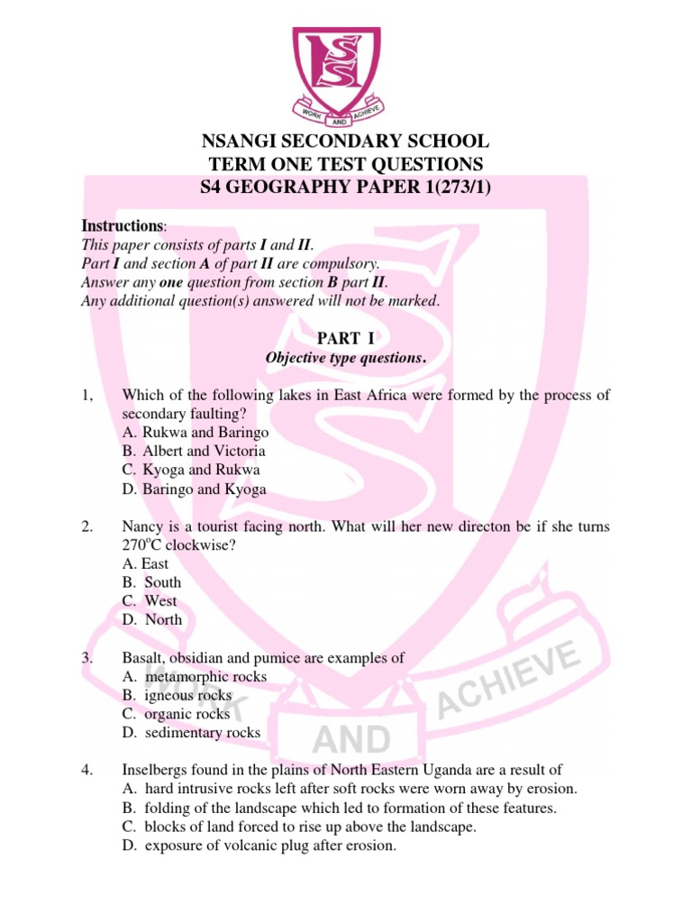 S.4 GEOGRAPHY PAPER1.pdf239173 | PDF | Soil | Rock (Geology)