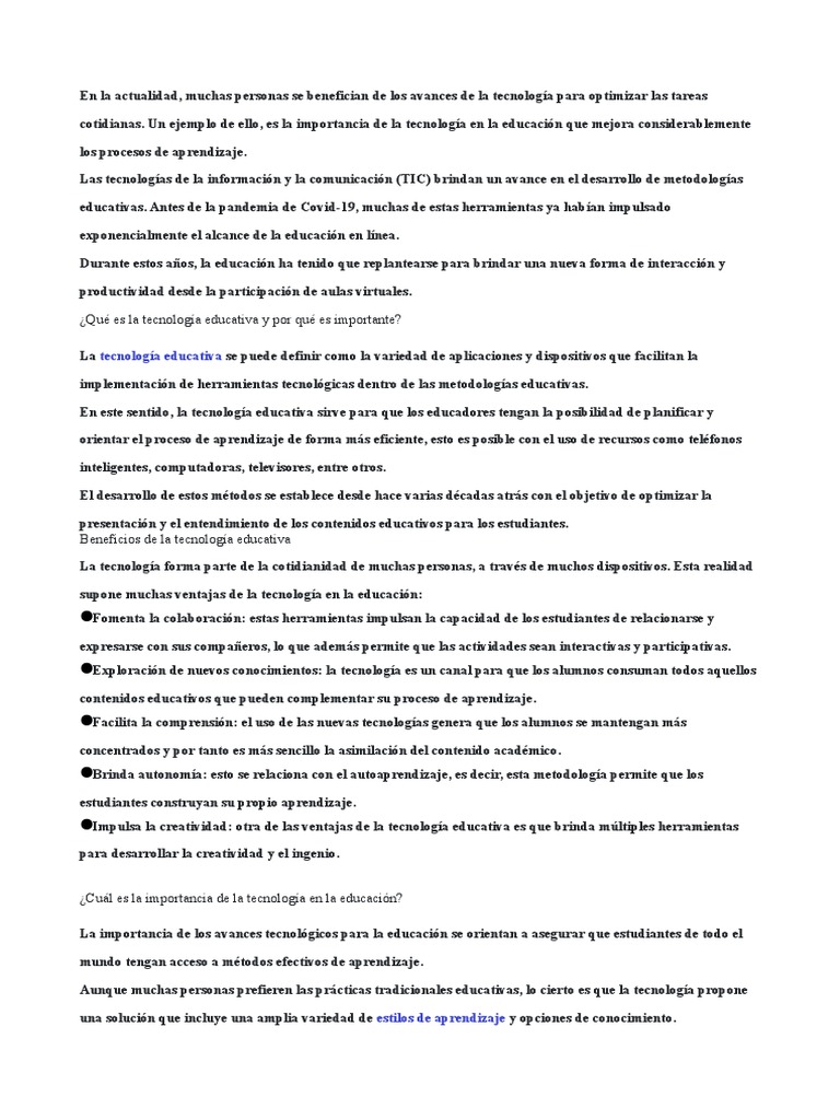 Tecnologia en La Educacion | PDF | Tecnologia Educacional | Aprendizaje