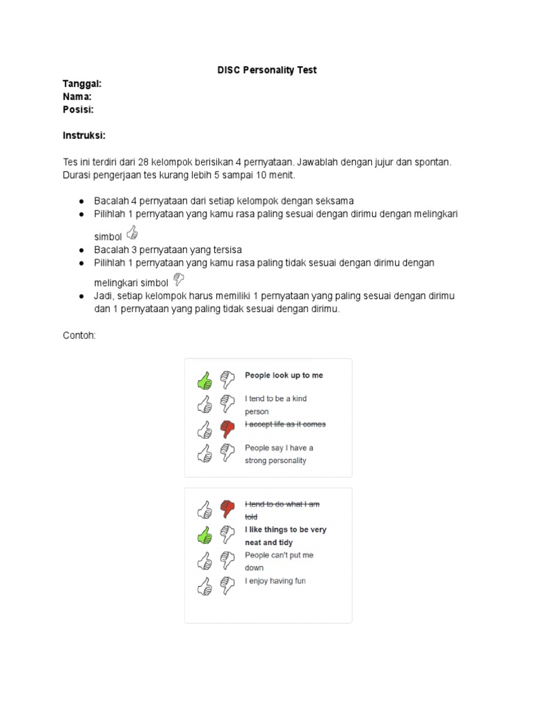 DISC Personality Test Tanggal: Nama: Posisi: Instruksi | PDF