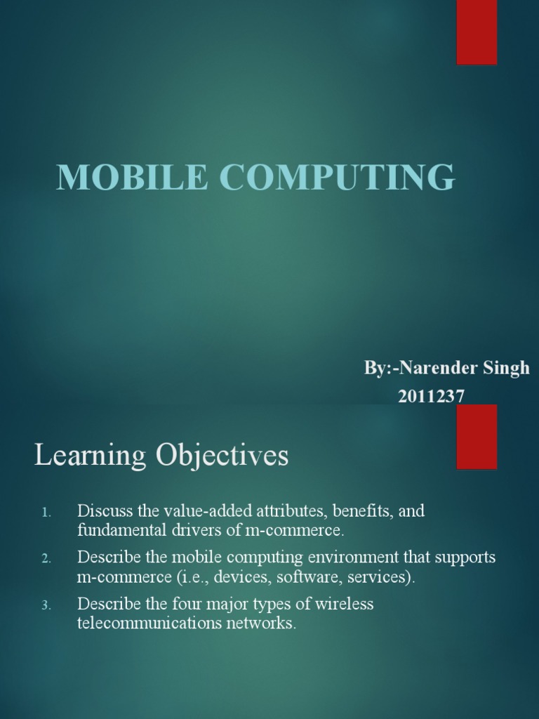 Mobile Computing: By:-Narender Singh 2011237 | PDF | Personal Digital Assistant | Mobile Computing