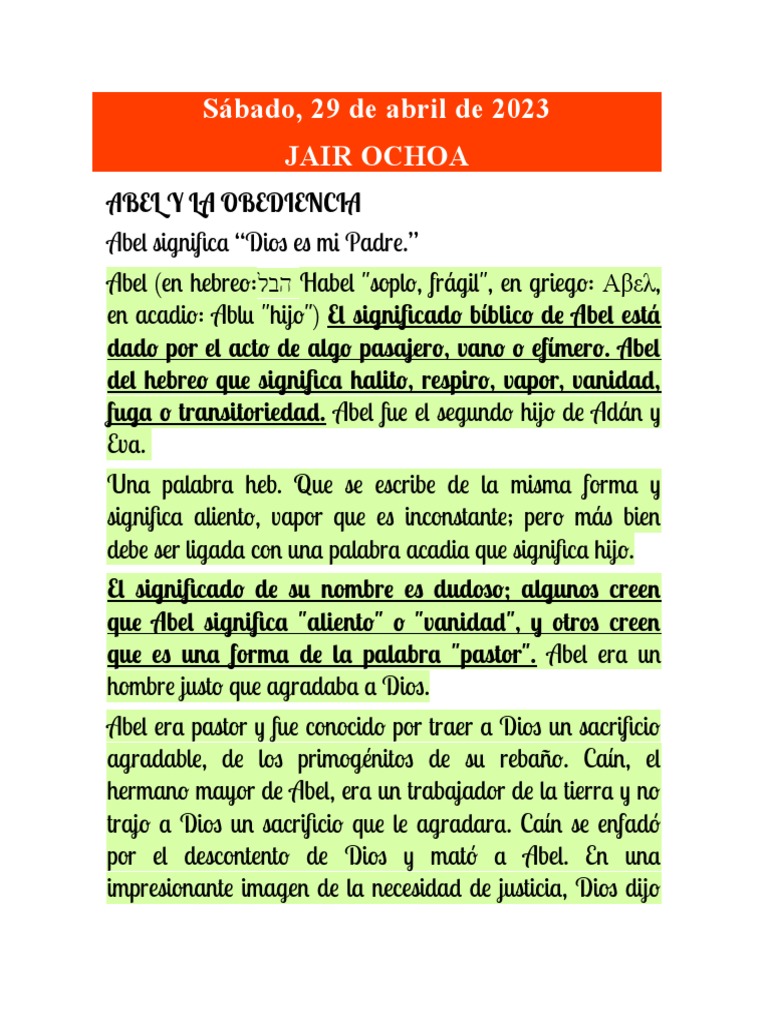 La historia de Abel y su legado de fe y obediencia a Dios a pesar de su ...