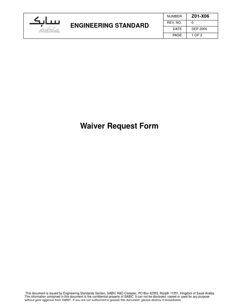 Z01-X06 Rev 0 Sep 2000 Waiver Request Form | PDF