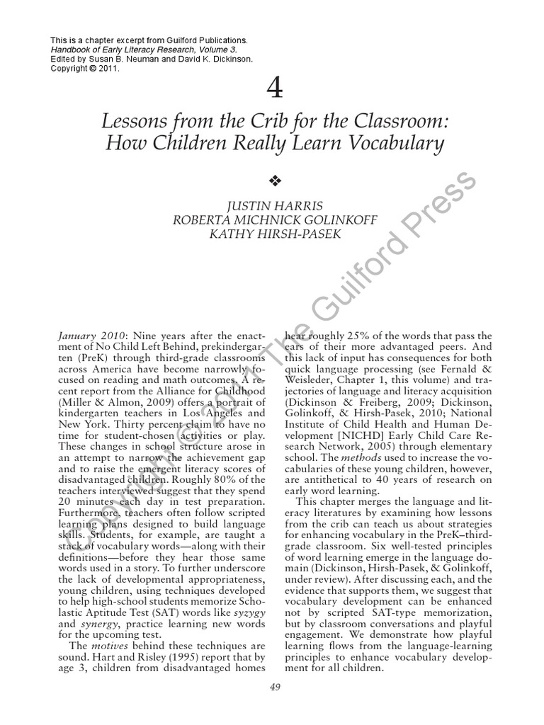 Sample Chapter - Handbook of Early Literacy Research - Volume 3 | PDF Sample Chapter - Handbook of Early Literacy Research - Volume 3 | PDF
