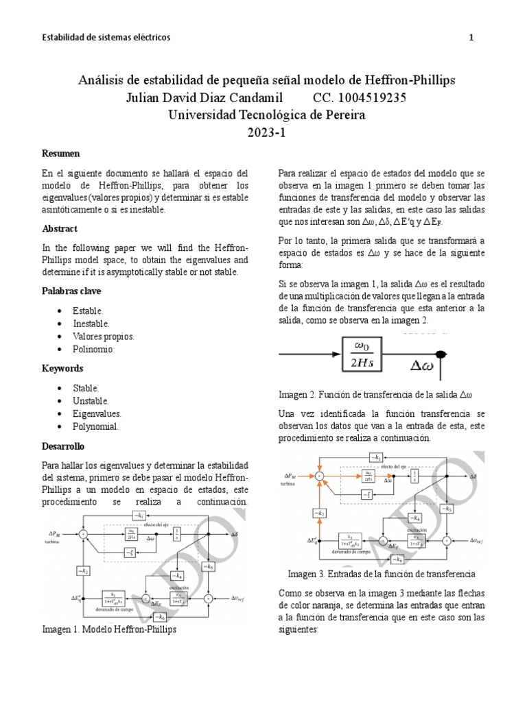 Análisis de Estabilidad de Pequeña Señal Modelo de Heffron-Phillips ...