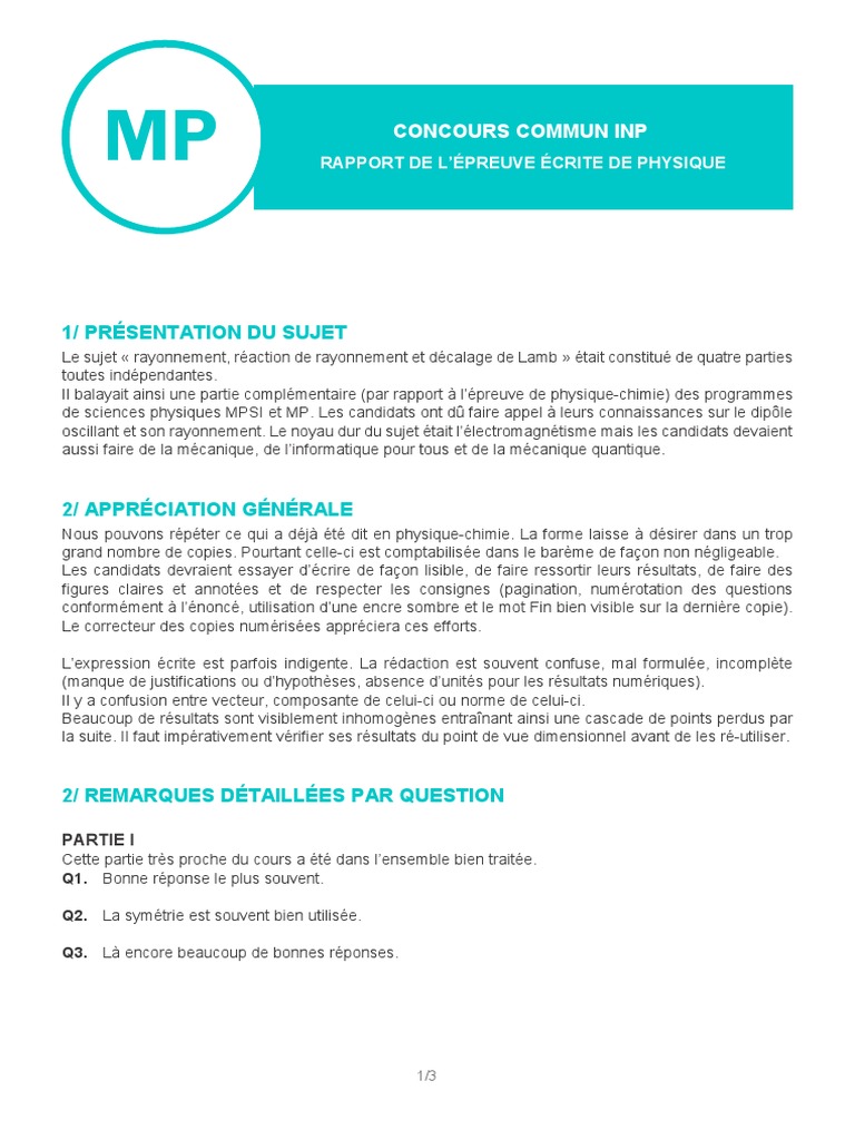 MP Ecrit Physique 2022 | PDF | Physique | Physique appliquée et ...