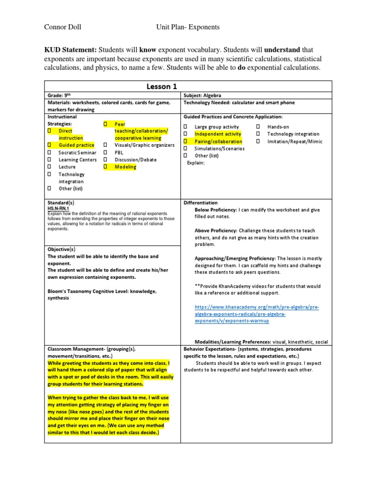 Exponent Unit Plan | PDF