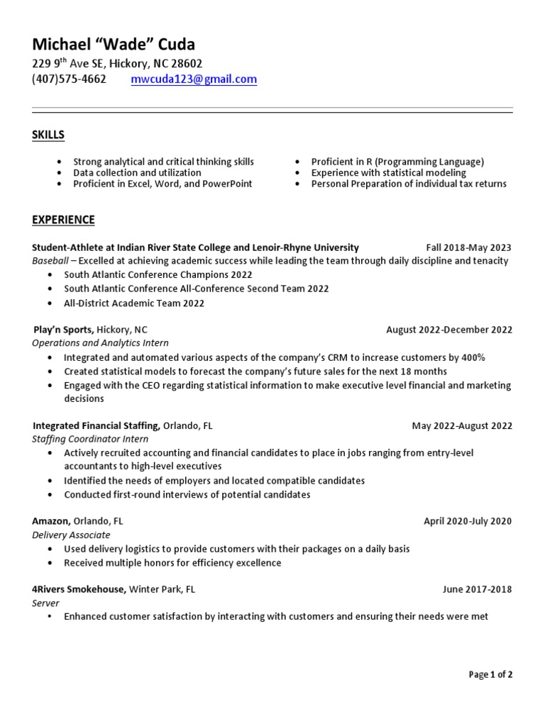 Updated Michael Wade Cuda Resume | Download Free PDF | Accounting | Analytics