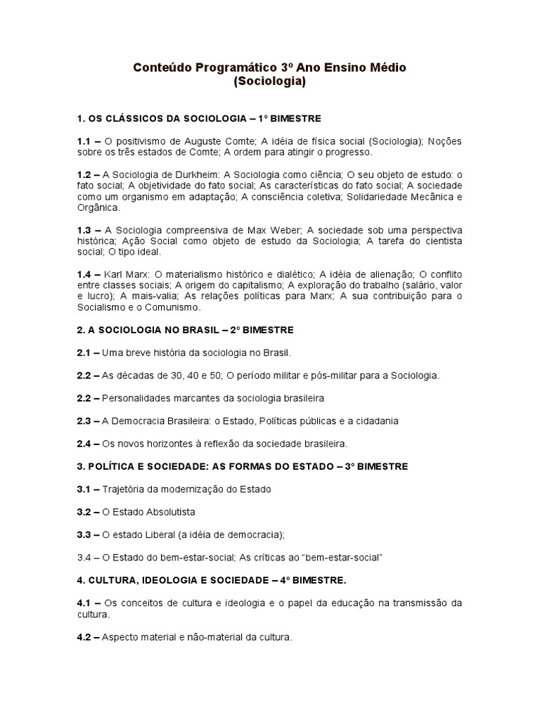 Conteúdo Programático 3º Ano Ensino Médio | PDF