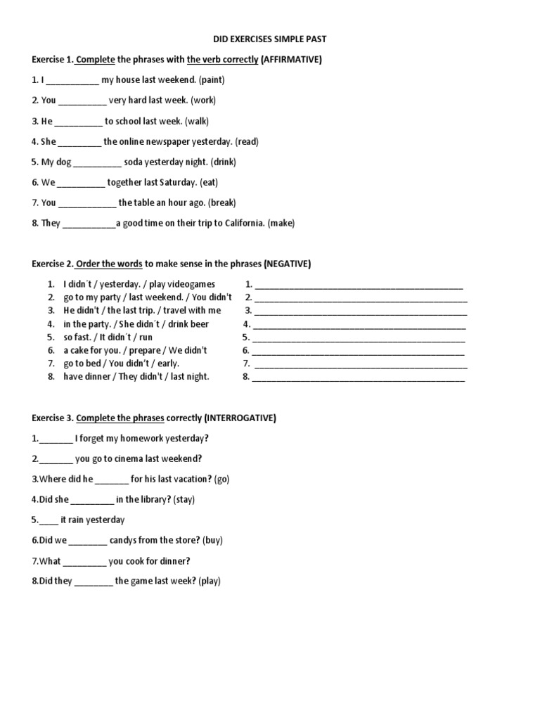 Did Exercises Simple Past | PDF