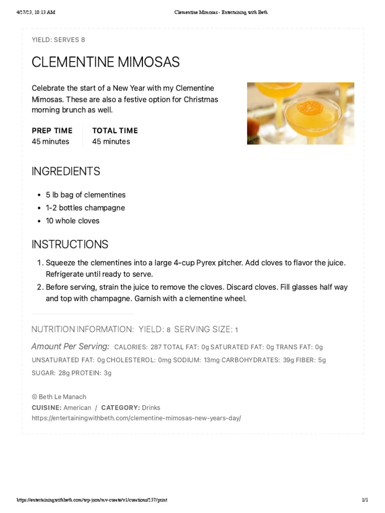 Clementine Mimosas - Entertaining With Beth | PDF