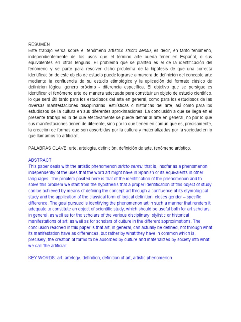Definición del fenómeno artístico | PDF | Palabra | Teoría