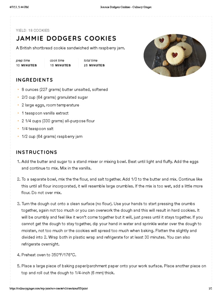 Jammie Dodgers Cookies - Culinary Ginger | PDF | Fat | Foods
