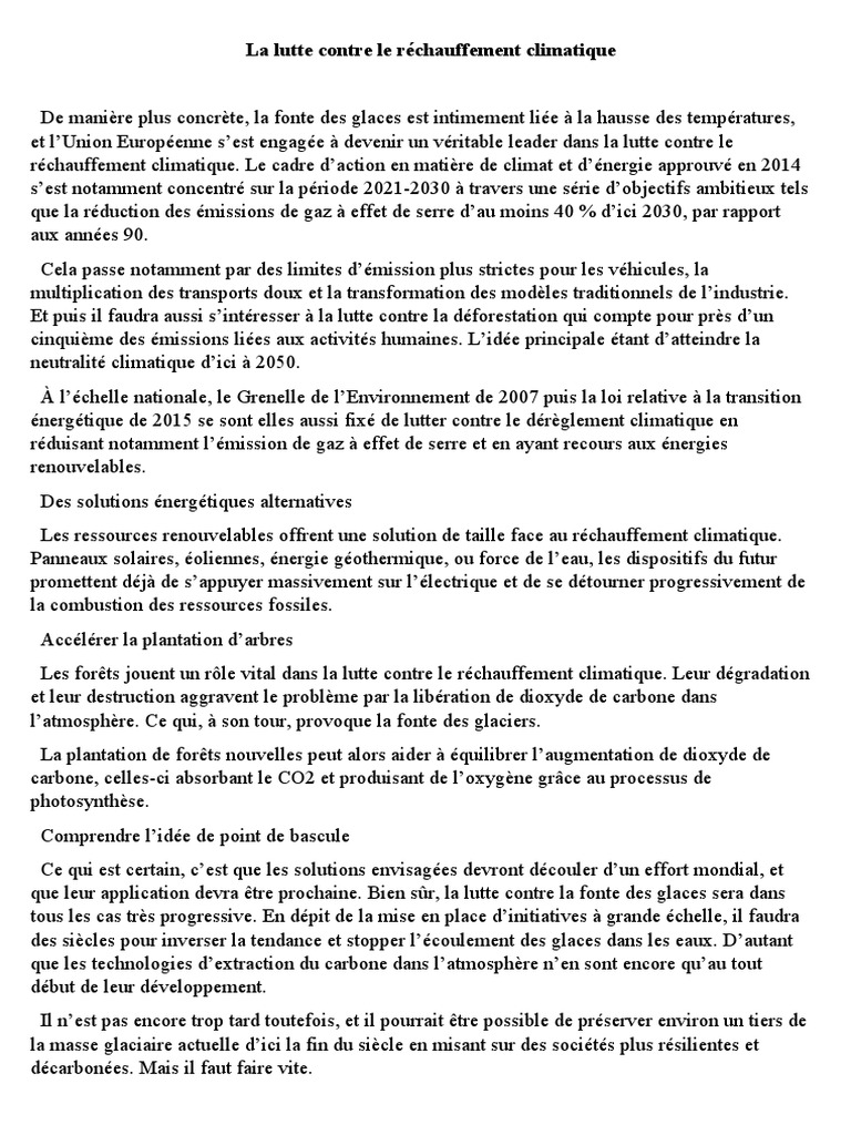 La Lutte Contre Le Réchauffement Climatique | PDF | Changement ...