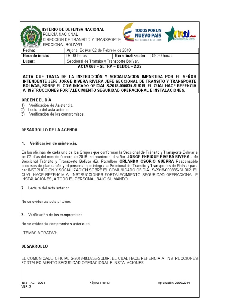 Acta 064 Comunicado S-2018-000835-Sudir | PDF | Gobierno