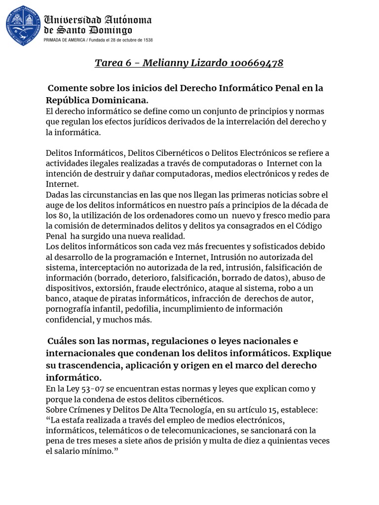 Tarea 6 - Melianny Lizardo 100669478 | PDF