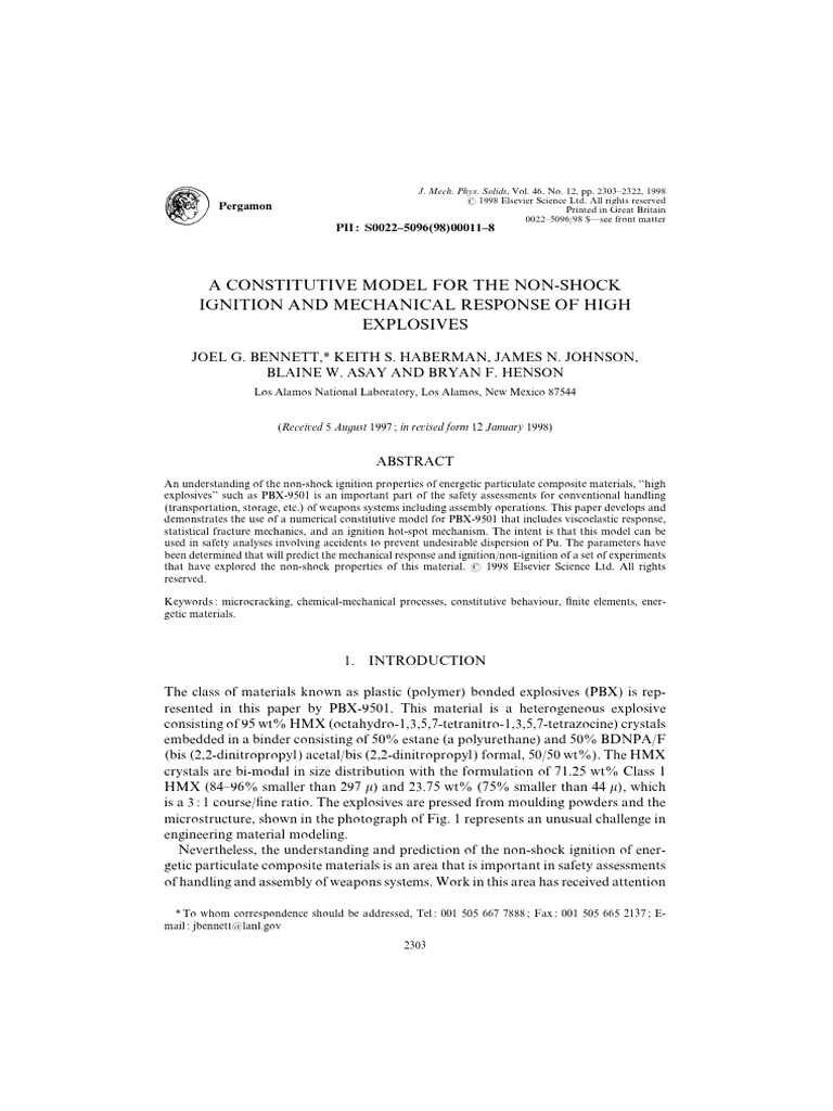 A Constitutive Model For The Non-Shock Ignition and Mechanical Response ...