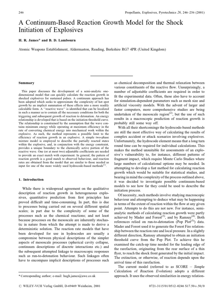 A Continuum-Based Reaction Growth Model For The Shock Initiation of ...