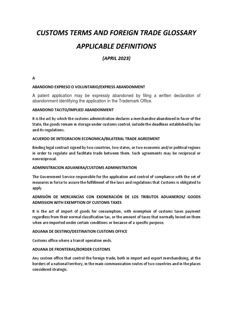 Aduana Boliviana Customs Terms and Foreign Trade Glossary | PDF ...