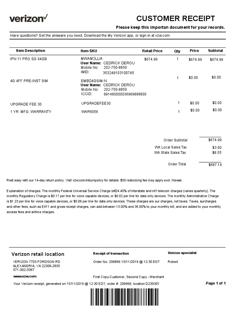 Customer Receipt: Item Description Item SKU Retail Price Qty Price Subtotal | PDF | Receipt | Fee