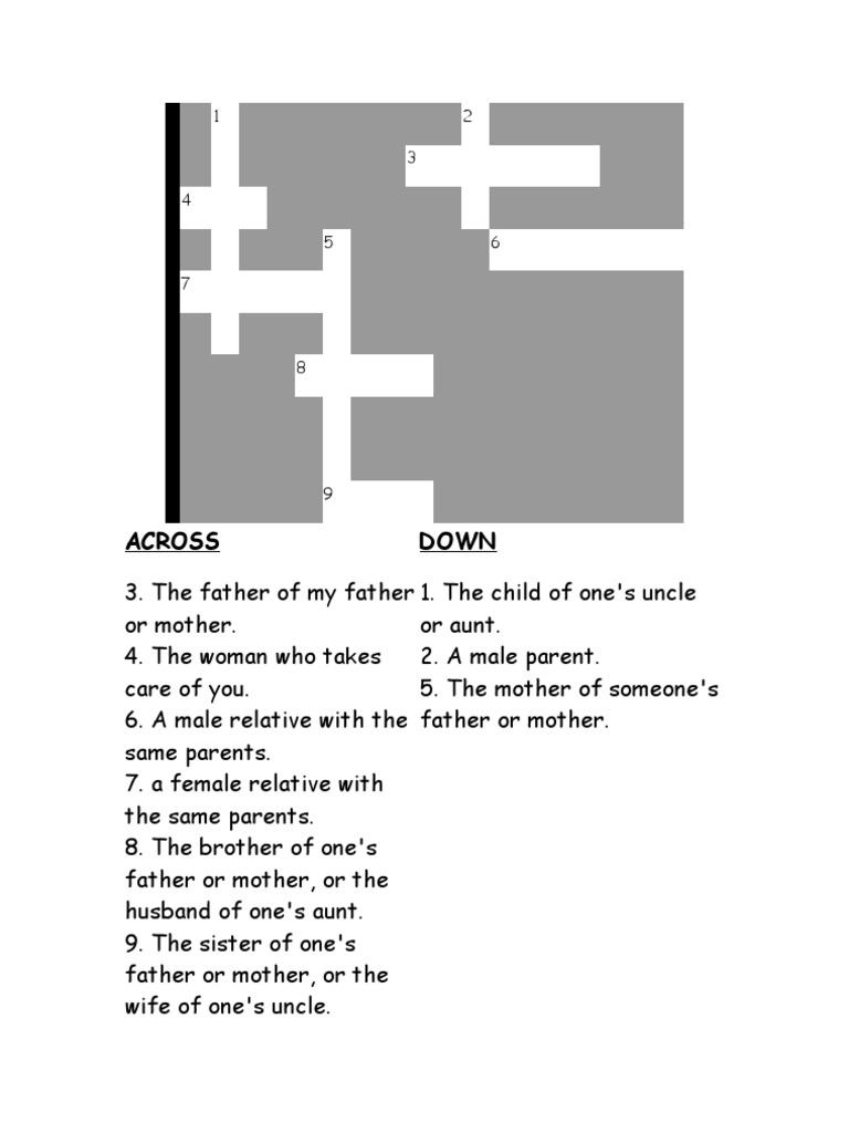 Family Relationships Crossword | PDF