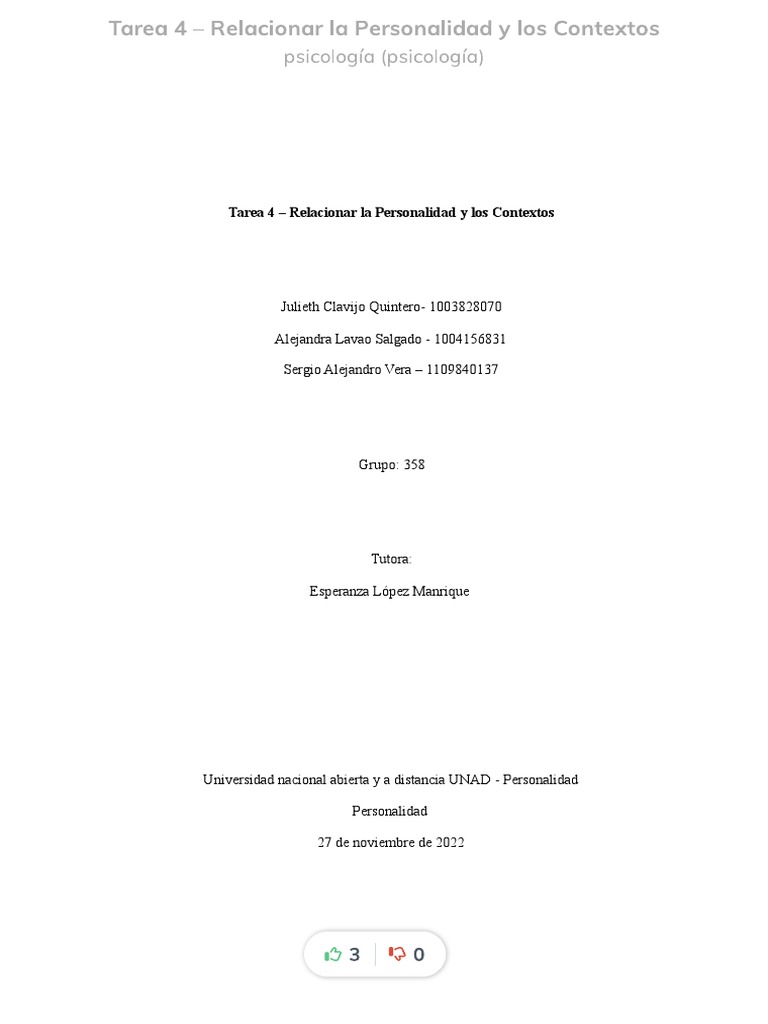 Tarea 4 Relacionar La Personalidad y Los Contextos - Compress | PDF
