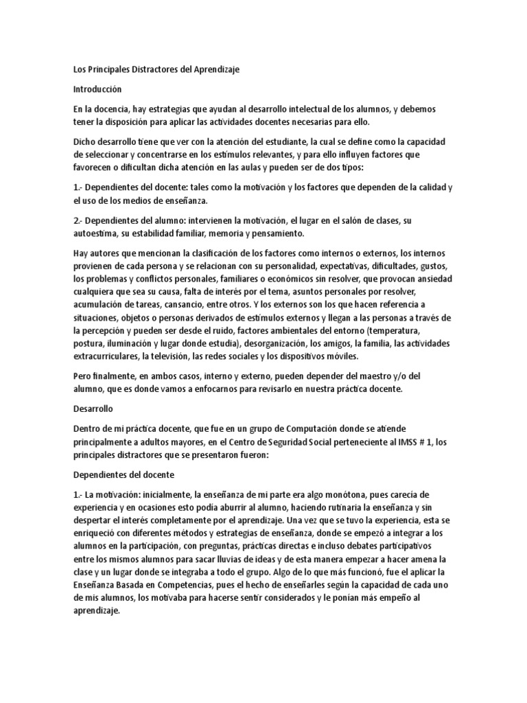 Los Principales Distractores Del Aprendizaje | PDF | Enseñando ...