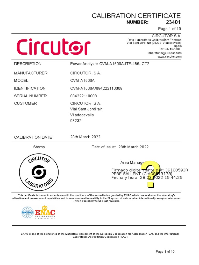 Certificate 23401 Cvm A1500a Pdf Calibration Engineering Tolerance
