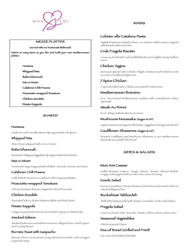 Mon Ami Food Menu | PDF | Mediterranean Cuisine | Salad