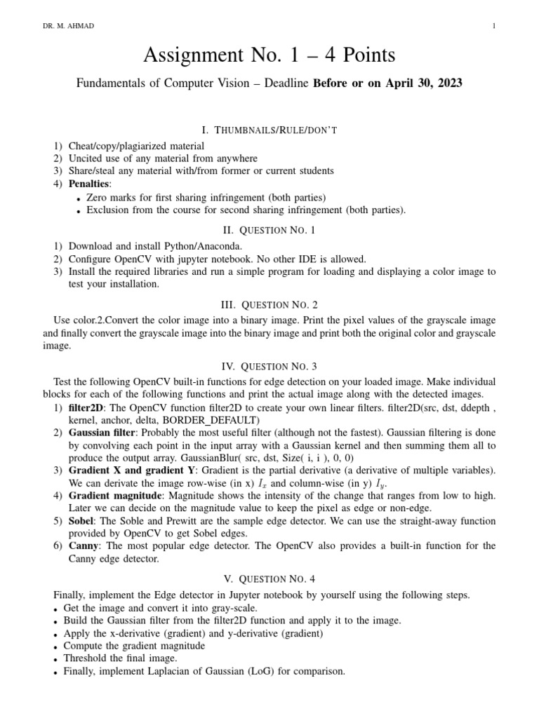 Assignment No. 1 - FCV | PDF | Algorithms | Cybernetics