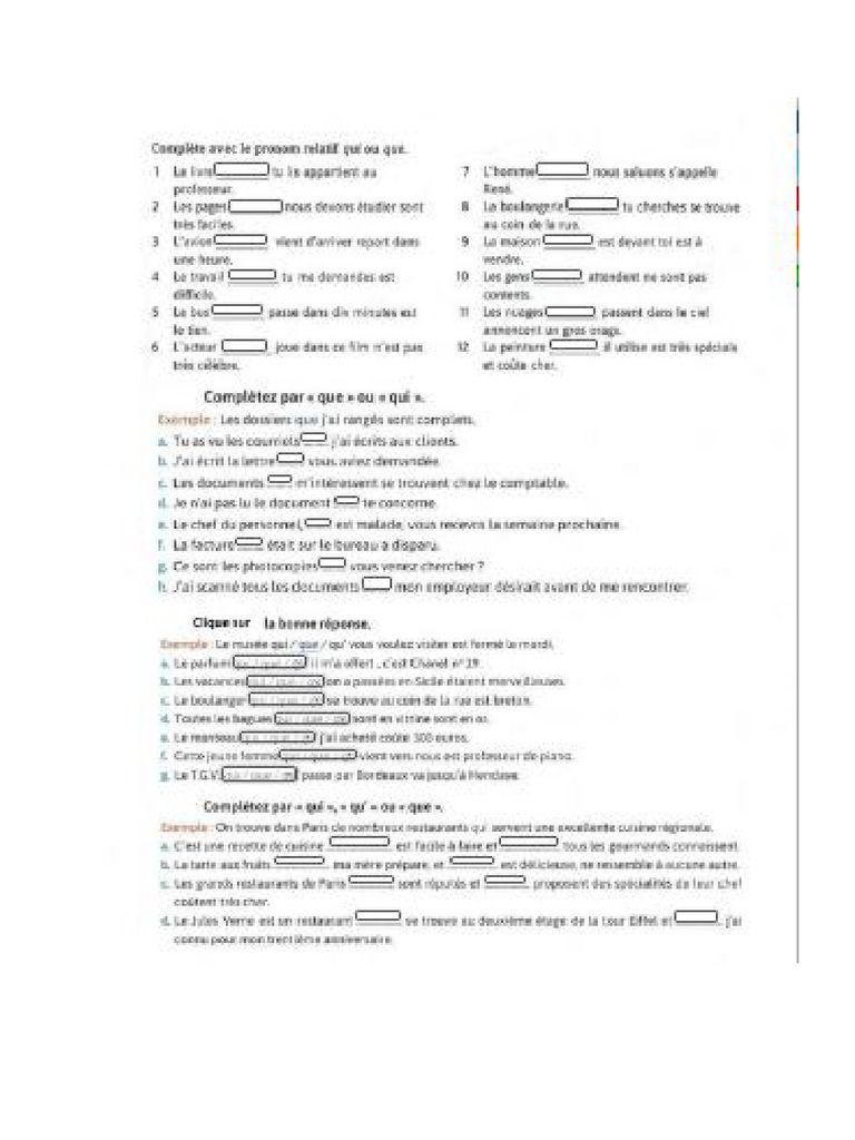 Les Pronoms Relatifs Qui Et Que | PDF