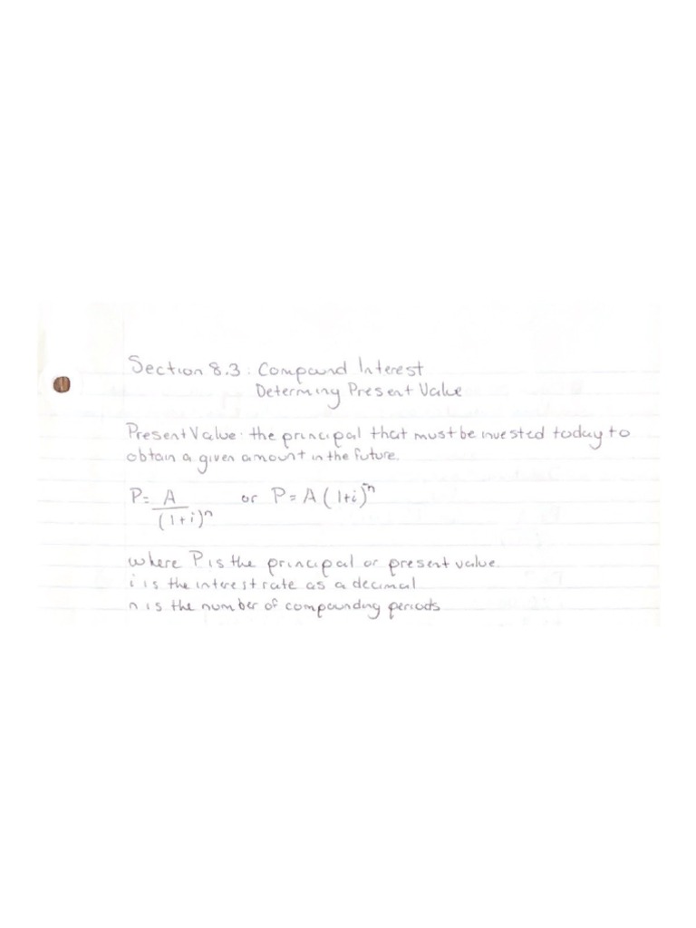 Section 8.3 Compound Interest Determining Present Value (Note) | PDF Section 8.3 Compound Interest Determining Present Value (Note) | PDF