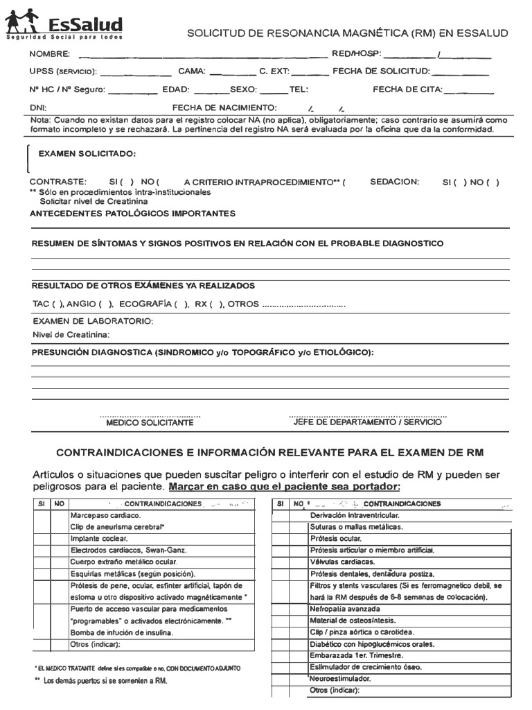Solicitud de resonancia magnética (RM) en EsSalud para paciente con ...