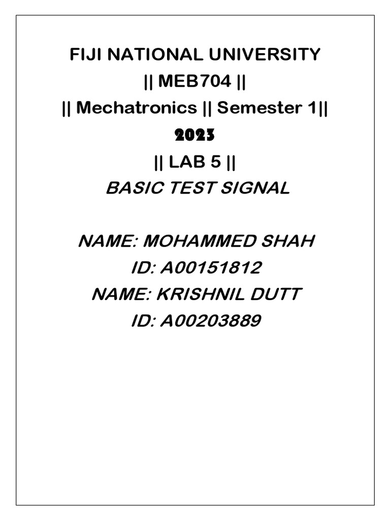 Mechatronics Basic Test Signal Lab Report | PDF | Amplitude | Matlab Mechatronics Basic Test Signal Lab Report | PDF | Amplitude | Matlab