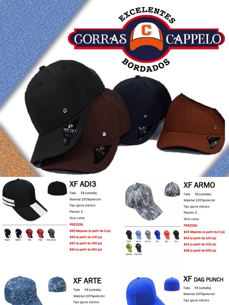 Listado de precios de gorras de distintos modelos de la marca XF | PDF
