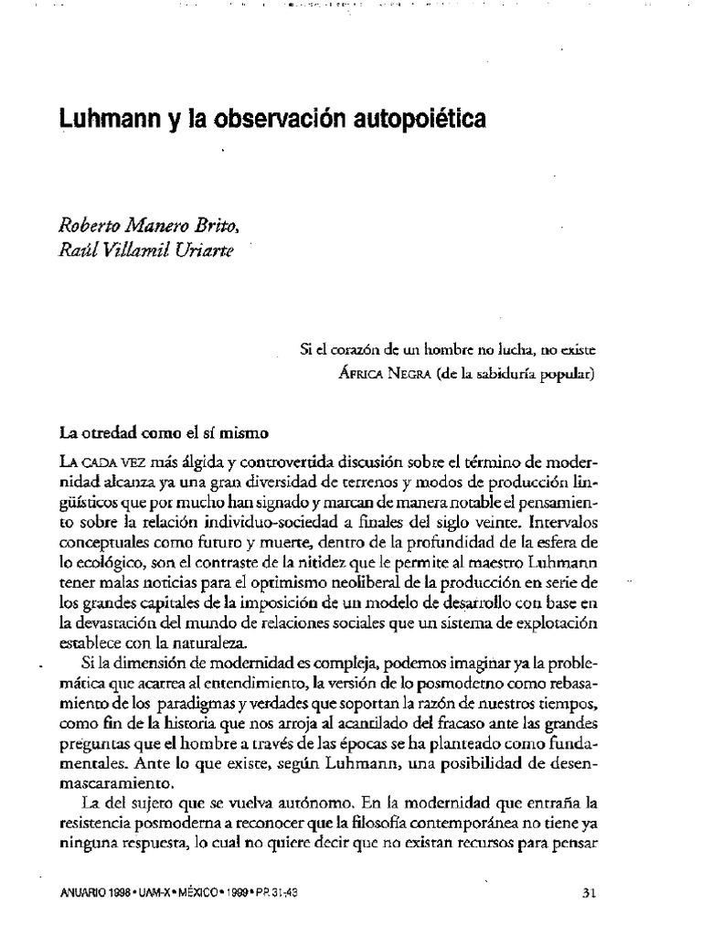 Luhmann Y La Observacion Autopoietica: Roberto Manero Brito, Raul ...