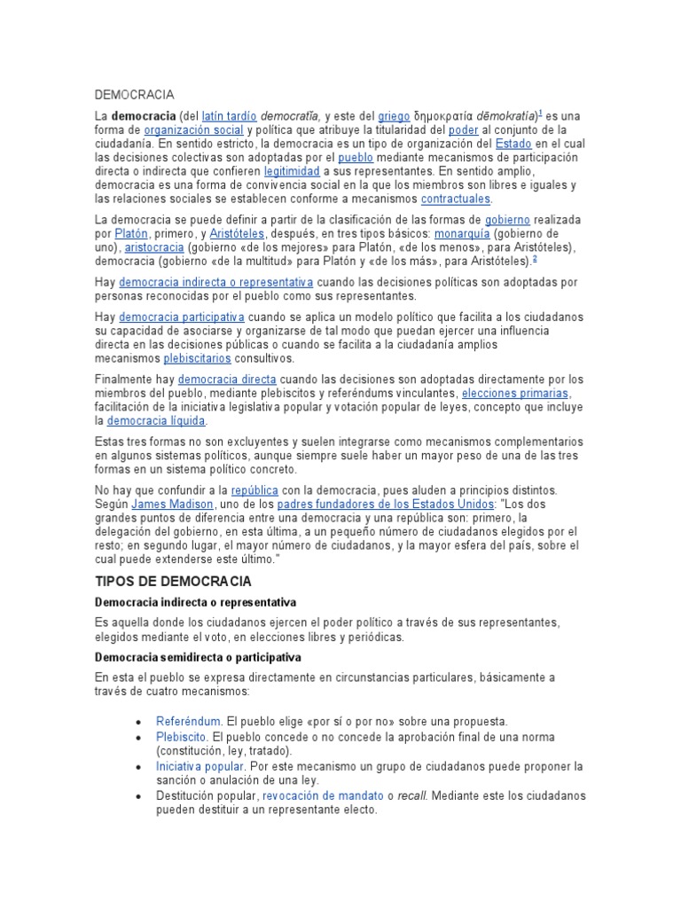 Tipos de Democracia y sus Características | PDF | Democracia ...