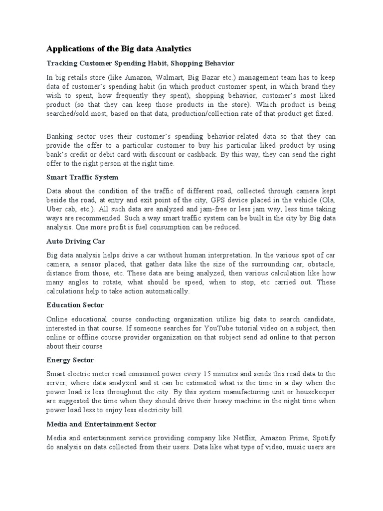 Applications of The Big Data Analytics | PDF | Big Data | Data