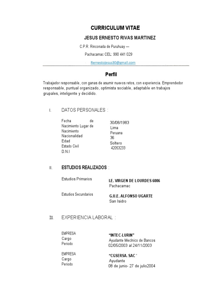Curriculum Vitae: Jesus Ernesto Rivas Martinez | PDF