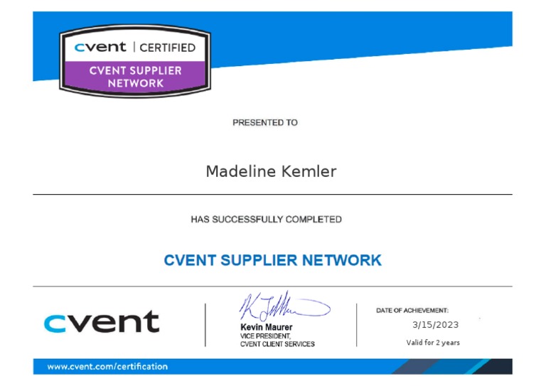 CVENT Certificate | PDF