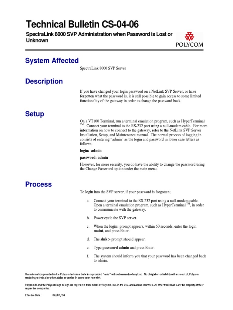 SpectraLink 8000 SVP Admin Password CS 04 06 0 | PDF | Password | Login