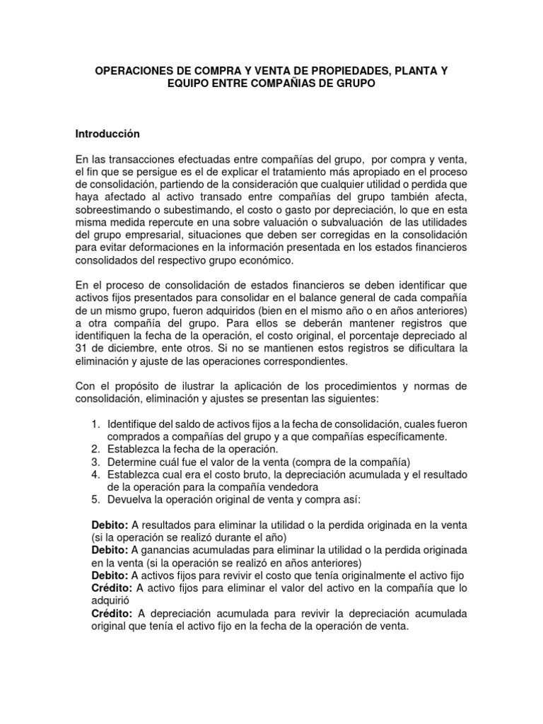 OPERACIONES DE COMPRA Y VENTA DE PROP.P y EQUIPO | PDF | Depreciación ...