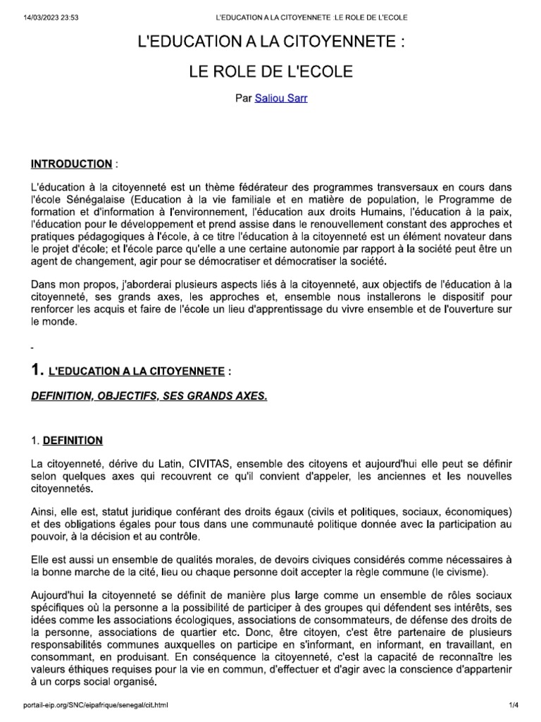 Education A La Citoyennete | PDF