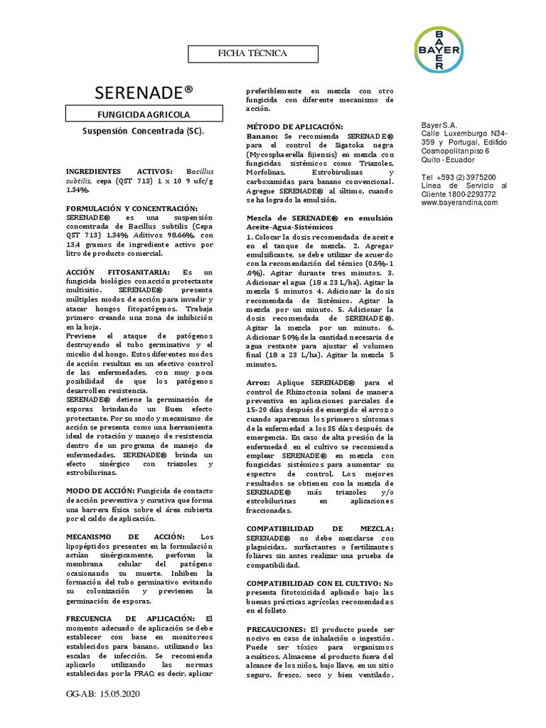 Serenade Bayer Ficha Tecnica Ecu | PDF | Especialidades Medicas ...